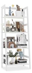 aomedeelf bookshelf, 4-tier ladder shelf, 49.2" free standing bookcase, bamboo shelf ladder bookshelf for living room, bedroom, bathroom, white