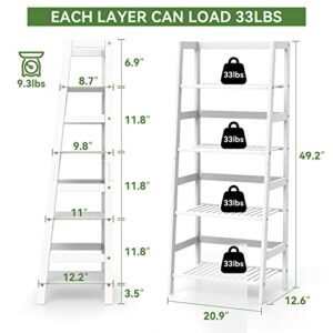 Aomedeelf Bookshelf, 4-Tier Ladder Shelf, 49.2" Free Standing Bookcase, Bamboo Shelf Ladder Bookshelf for Living Room, Bedroom, Bathroom, White