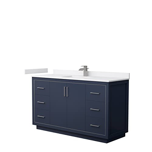 Wyndham Collection Icon 60 Inch Single Bathroom Vanity in Dark Blue, White Cultured Marble Countertop, Undermount Square Sink, Brushed Nickel Trim