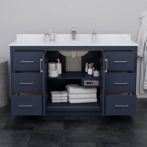 Wyndham Collection Icon 60 Inch Single Bathroom Vanity in Dark Blue, White Cultured Marble Countertop, Undermount Square Sink, Brushed Nickel Trim