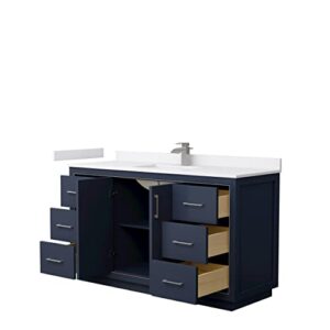 Wyndham Collection Icon 60 Inch Single Bathroom Vanity in Dark Blue, White Cultured Marble Countertop, Undermount Square Sink, Brushed Nickel Trim