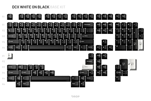 DROP DCX White-on-Black Keycap Set, Doubleshot ABS, Cherry MX Style Keyboard Compatible with 60%, 65%, 75%, TKL, WKL, Full-Size, 1800 layouts and More (White-on-Black)