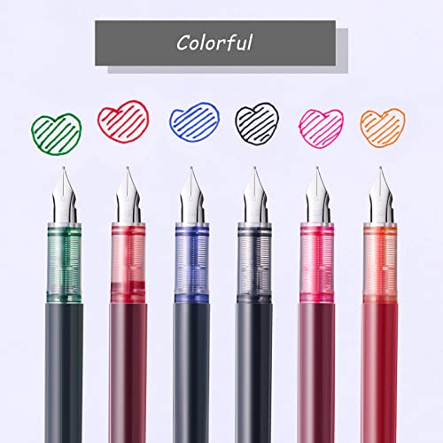 6 Pieces Multicolor Disposable Fountain Pens, Smooth-Writing Office Supplies for Sketching, Journaling, Calligraphy, Doodling and Holiday Christmas Gifts