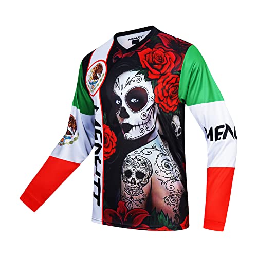 MENUTT Men's Mountain Bike Jersey Long Sleeve MTB Off-Road Mexico Jersey Downhill&Motocross Shirts Black/White