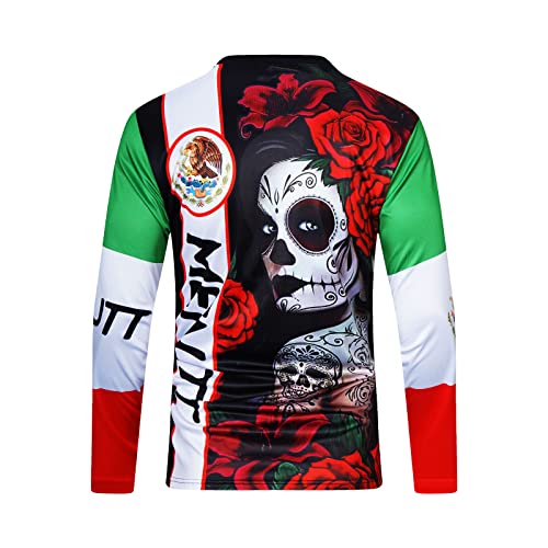 MENUTT Men's Mountain Bike Jersey Long Sleeve MTB Off-Road Mexico Jersey Downhill&Motocross Shirts Black/White