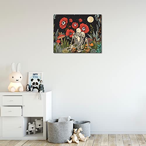 TISHIRON Skull Oil Hand Painting Moon Garden DIY Paint by Numbers for Adults Beginner Drawing with Brushes Living Room Bedroom Decor Gifts for Home Decorations 16x20inch