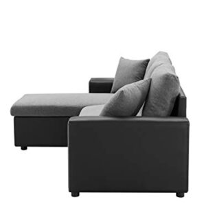 UBGO Upholstery Living Room Furniture Sets,Modular Sleeper, L-Shaped, Reversible Bed,Sectional Sofa with Storage and 2 stools Steel,Gray, Grey 3-seat Chaise Longue