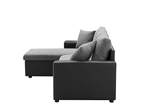 UBGO Upholstery Living Room Furniture Sets,Modular Sleeper, L-Shaped, Reversible Bed,Sectional Sofa with Storage and 2 stools Steel,Gray, Grey 3-seat Chaise Longue