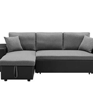 UBGO Upholstery Living Room Furniture Sets,Modular Sleeper, L-Shaped, Reversible Bed,Sectional Sofa with Storage and 2 stools Steel,Gray, Grey 3-seat Chaise Longue