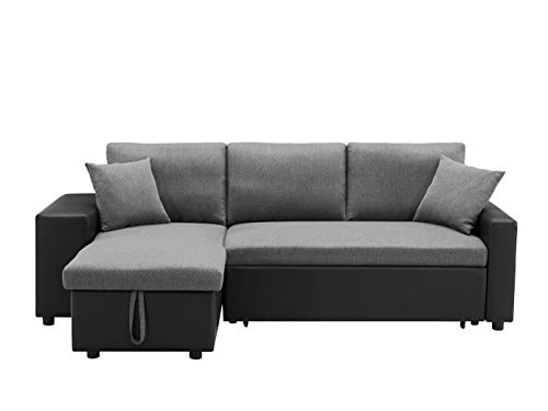 UBGO Upholstery Living Room Furniture Sets,Modular Sleeper, L-Shaped, Reversible Bed,Sectional Sofa with Storage and 2 stools Steel,Gray, Grey 3-seat Chaise Longue