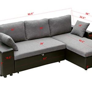 UBGO Upholstery Living Room Furniture Sets,Modular Sleeper, L-Shaped, Reversible Bed,Sectional Sofa with Storage and 2 stools Steel,Gray, Grey 3-seat Chaise Longue