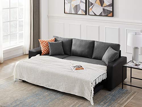 UBGO Upholstery Living Room Furniture Sets,Modular Sleeper, L-Shaped, Reversible Bed,Sectional Sofa with Storage and 2 stools Steel,Gray, Grey 3-seat Chaise Longue