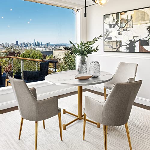 KithKasa 31.5" Round Dining Table with White Faux Marble Wood Top and Golden Metal Legs, Mid Century Modern Kitchen Table for Small Space Dining Room, Seat for 2-4