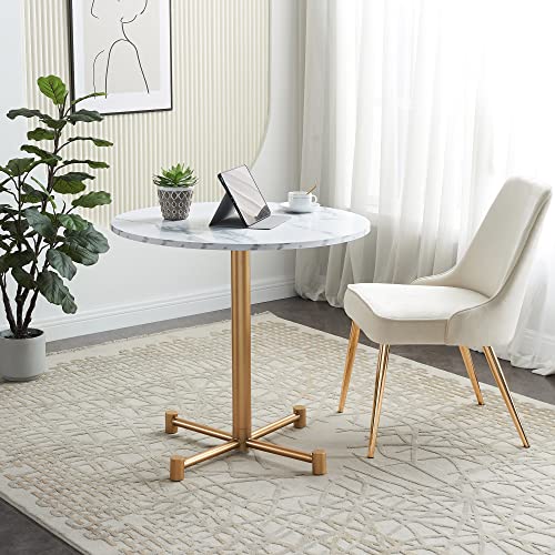 KithKasa 31.5" Round Dining Table with White Faux Marble Wood Top and Golden Metal Legs, Mid Century Modern Kitchen Table for Small Space Dining Room, Seat for 2-4