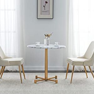 KithKasa 31.5" Round Dining Table with White Faux Marble Wood Top and Golden Metal Legs, Mid Century Modern Kitchen Table for Small Space Dining Room, Seat for 2-4