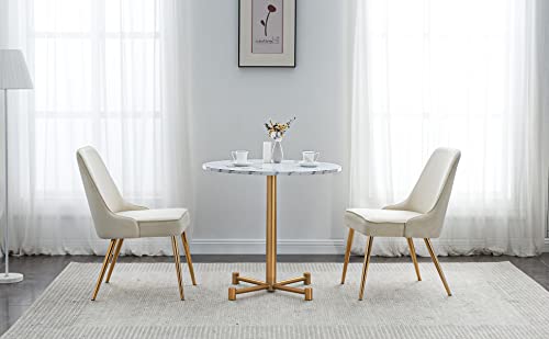 KithKasa 31.5" Round Dining Table with White Faux Marble Wood Top and Golden Metal Legs, Mid Century Modern Kitchen Table for Small Space Dining Room, Seat for 2-4