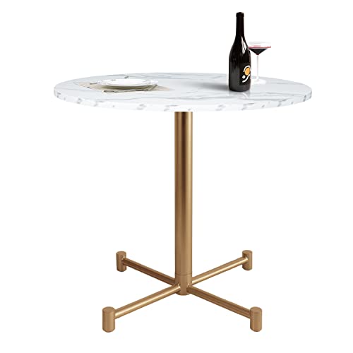 KithKasa 31.5" Round Dining Table with White Faux Marble Wood Top and Golden Metal Legs, Mid Century Modern Kitchen Table for Small Space Dining Room, Seat for 2-4