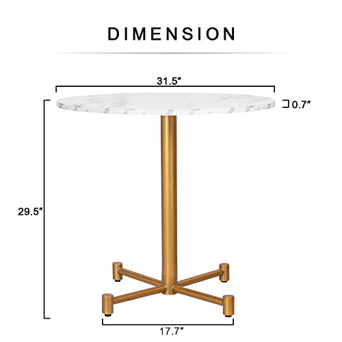 KithKasa 31.5" Round Dining Table with White Faux Marble Wood Top and Golden Metal Legs, Mid Century Modern Kitchen Table for Small Space Dining Room, Seat for 2-4