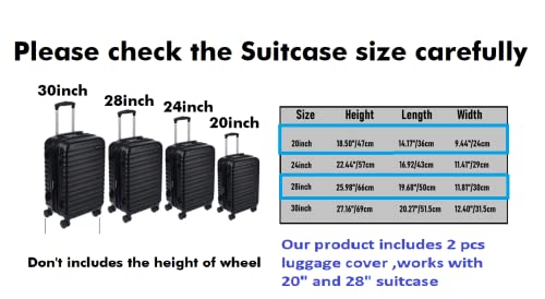 FABULWAY 2PCS Clear PVC Suitcase Cover Protectors Transparent Luggage Cover Waterproof Wheeled Suitcase Dust Cover Dustproof Travel Luggage Sleeve Protector (20"+28")