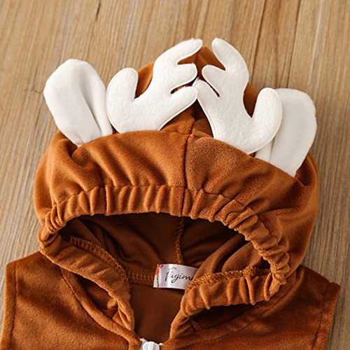 Frietlebird Toddler Baby Deer Halloween Costumes Christmas Costume Outfit Sleeveless Zipper Hooded Reindeer Romper Bodysuit for Kids(Brown Deer,2-3T)