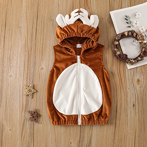 Frietlebird Toddler Baby Deer Halloween Costumes Christmas Costume Outfit Sleeveless Zipper Hooded Reindeer Romper Bodysuit for Kids(Brown Deer,2-3T)