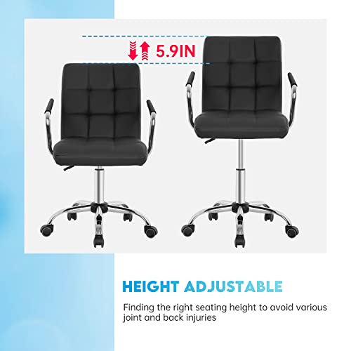 PayLessHere Home Office Desk Chair PU Leather Makeup Chair Vanity Chair with Armrest/Wheel 360°Swivel Height Adjustable Home Chairs for Office Makeup Room (Black)