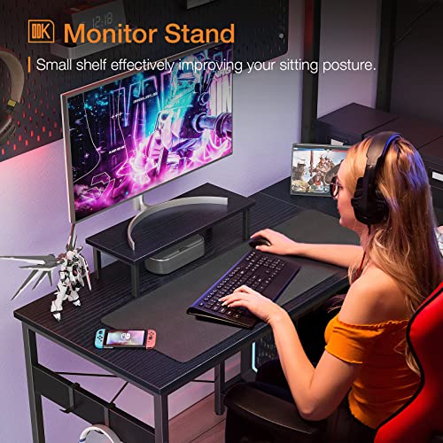 ODK Small L Shaped Computer Desk with Reversible Storage Shelves, 40 Inch L-Shaped Corner Desk with Monitor Stand for Small Space, Modern Simple Writing Study Table for Home Office Workstation, Black