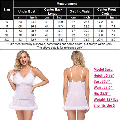 Avidlove Sexy Lingerie for Women Naughty Christmas Babydoll Dress Lace Chemise Sleepwear White