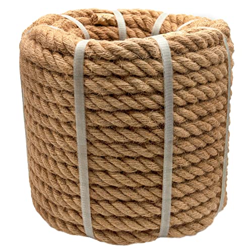 Natural Hemp Rope Jute Rope (3/4 in * 100 ft) Twisted Manila Rope for Hammocks, Swings, Boat Railings.