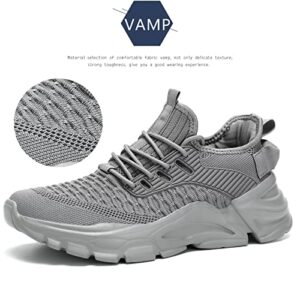 Srenket Men's Running Shoes Non Slip Shoes Breathable Lightweight Fashion Sneakers Slip Resistant Athletic Sports Walking Gym Work Shoes Grey