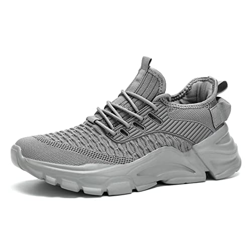 Srenket Men's Running Shoes Non Slip Shoes Breathable Lightweight Fashion Sneakers Slip Resistant Athletic Sports Walking Gym Work Shoes Grey