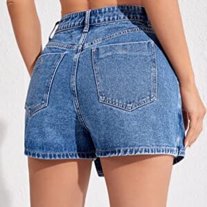 WDIRARA Women's High Waisted Button Front Denim Skort Asymmetrical Hem Wrap Jean Skirt Shorts Medium Wash M