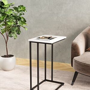 Innerjoin Wide C Side Table,C Couch Laptop Table with Metal Frames, Small Snack End Table for Sofa and Bed, Retro Laptop C Side Table, Living Room and Bedroom, Industrial Style, White