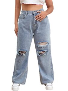 wdirara women's plus size high waist ripped wide leg jeans baggy denim pants light wash 3xl