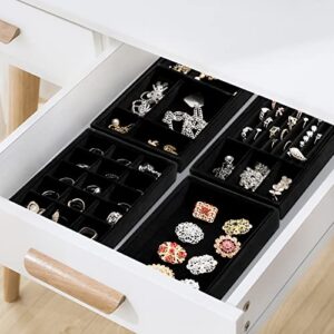 Elsjoy 8 Pack 4 Styles Velvet Jewelry Tray, 8" x 5" Jewelry Organizer Tray Stackable Jewelry Storage Tray, Drawer Jewelry Tray for Rings, Earrings, Necklace, Bracelet, Black