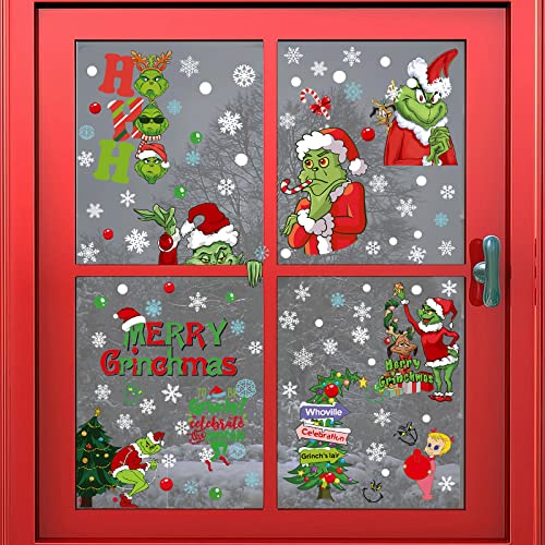 9 Sheets Christmas Decorations Window Clings - 102pcs Christmas Window Stickers Double-Sided with Christmas Tree Reindeer Snowflakes Decals for Christmas Holiday New Year Home School Party Supplies