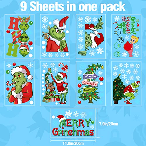 9 Sheets Christmas Decorations Window Clings - 102pcs Christmas Window Stickers Double-Sided with Christmas Tree Reindeer Snowflakes Decals for Christmas Holiday New Year Home School Party Supplies