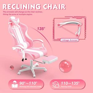 Ferghana Pink Ergonomic Gaming Desk Chairs For Office Adults & Teens, Cute Racing PC Gamer Chair With Footrest, Massage, For Girls, Recliner Silla Gamer Rosa