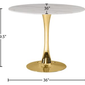 Meridian Furniture Holly Collection Modern | Contemporary Round Faux Marble Top Dining Table, 36" Wide, Gold Metal Base