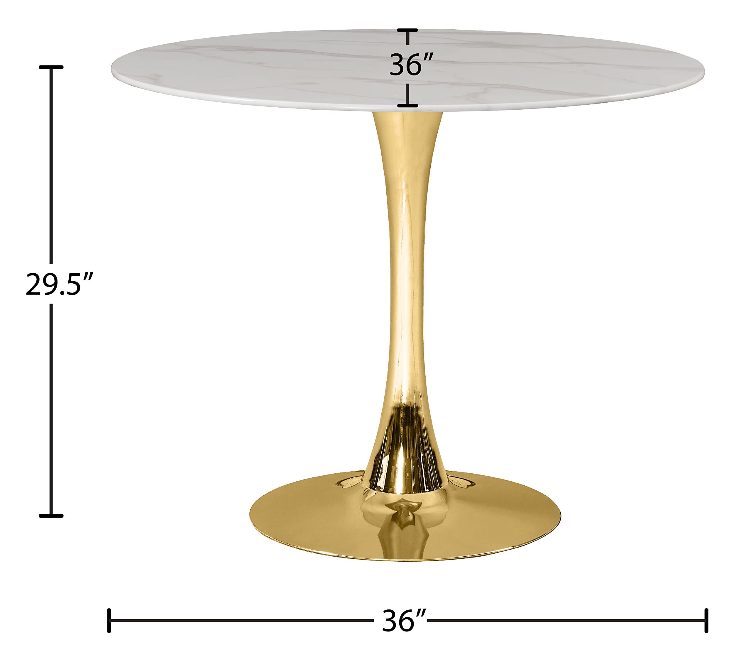 Meridian Furniture Holly Collection Modern | Contemporary Round Faux Marble Top Dining Table, 36" Wide, Gold Metal Base