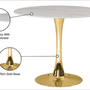 Meridian Furniture Holly Collection Modern | Contemporary Round Faux Marble Top Dining Table, 36" Wide, Gold Metal Base