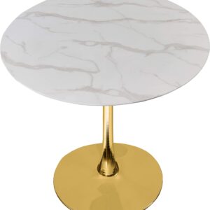 Meridian Furniture Holly Collection Modern | Contemporary Round Faux Marble Top Dining Table, 36" Wide, Gold Metal Base