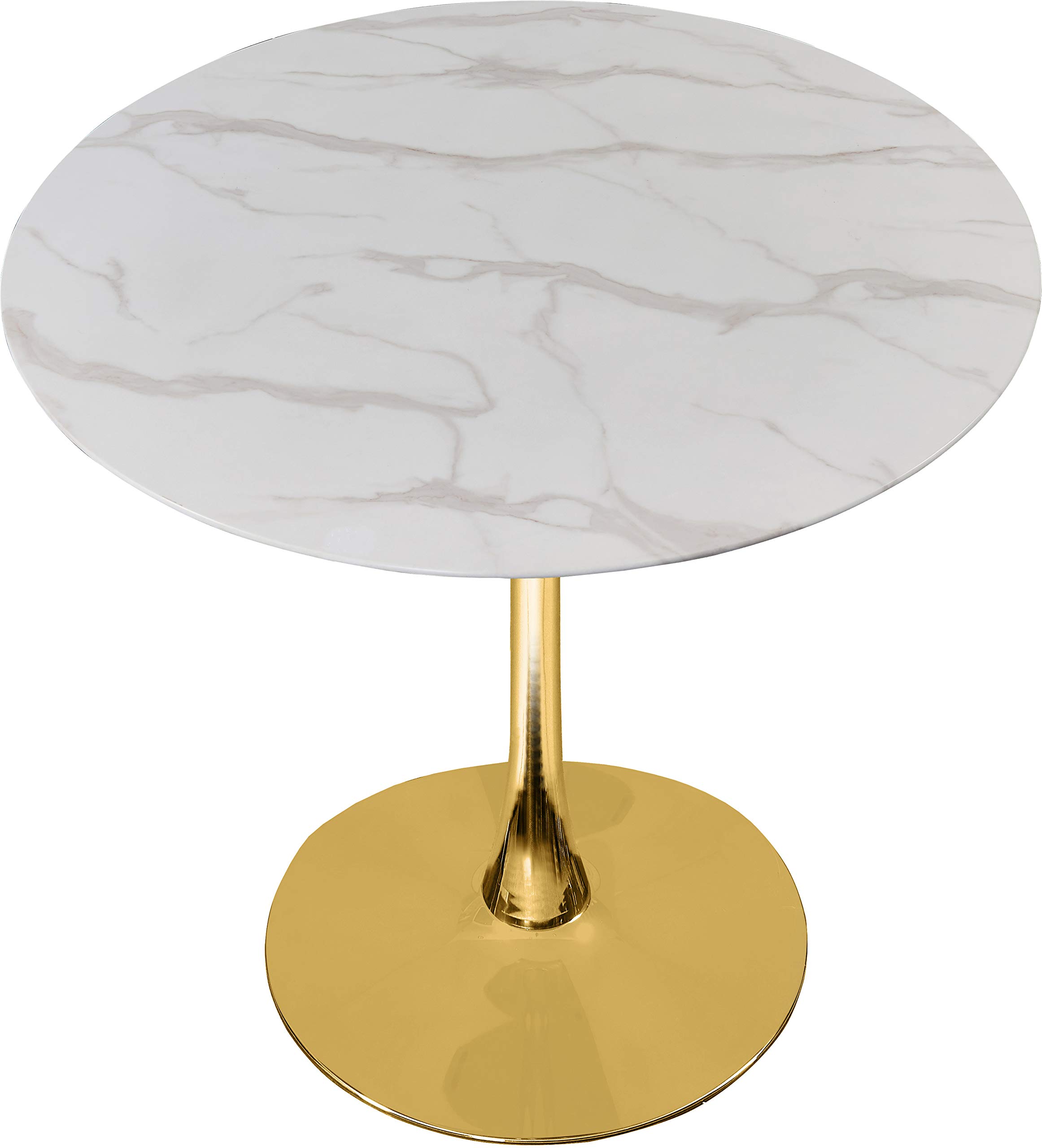 Meridian Furniture Holly Collection Modern | Contemporary Round Faux Marble Top Dining Table, 36" Wide, Gold Metal Base