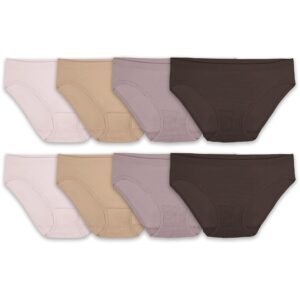 Fruit of the Loom Women's No Show Seamless Underwear, Amazing Stretch & No Panty Lines, Available in Plus Size, Nylon-Bikini-8 Pack-Assorted Neutrals, 7