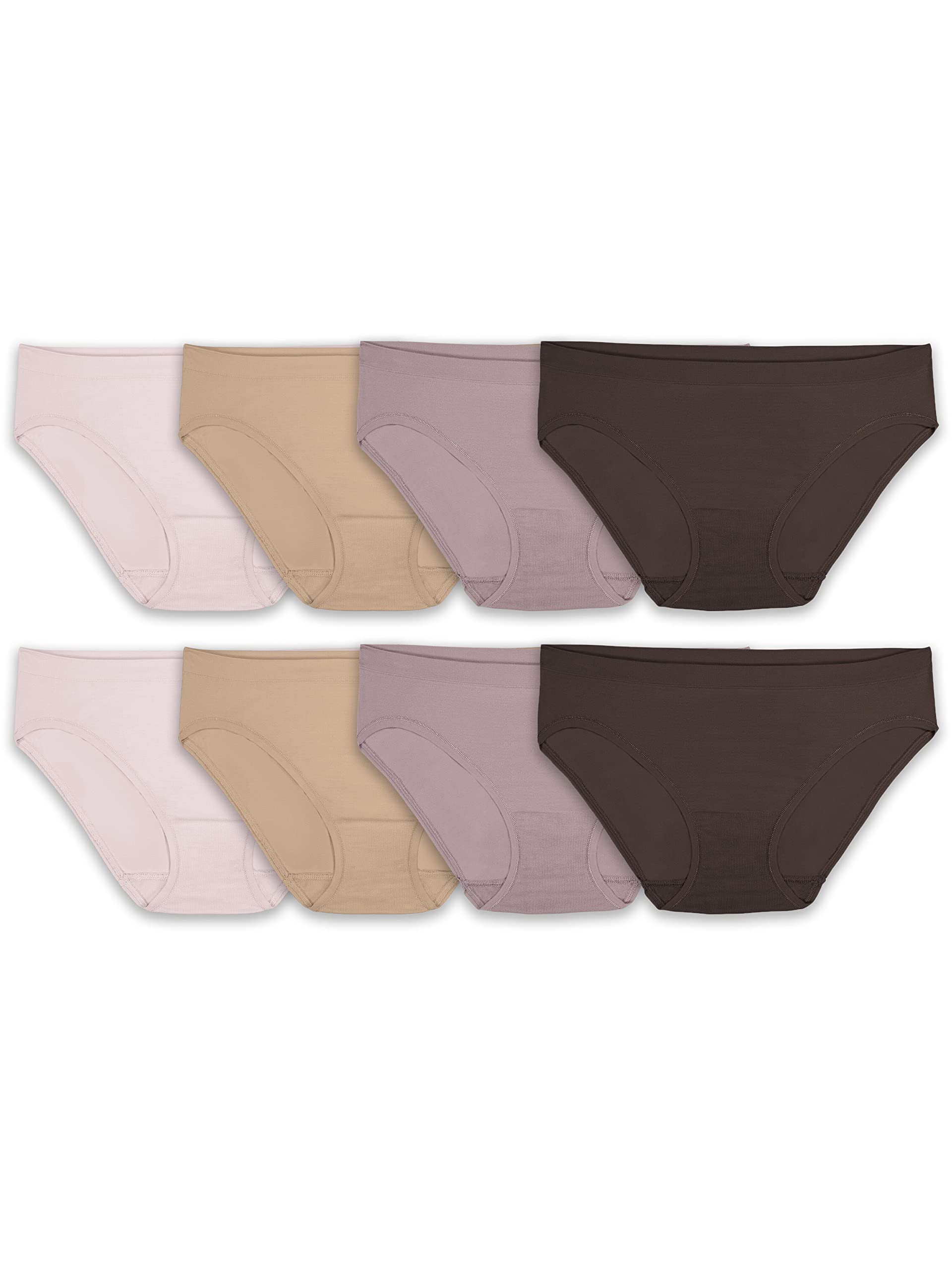 Fruit of the Loom Women's No Show Seamless Underwear, Amazing Stretch & No Panty Lines, Available in Plus Size, Nylon-Bikini-8 Pack-Assorted Neutrals, 7