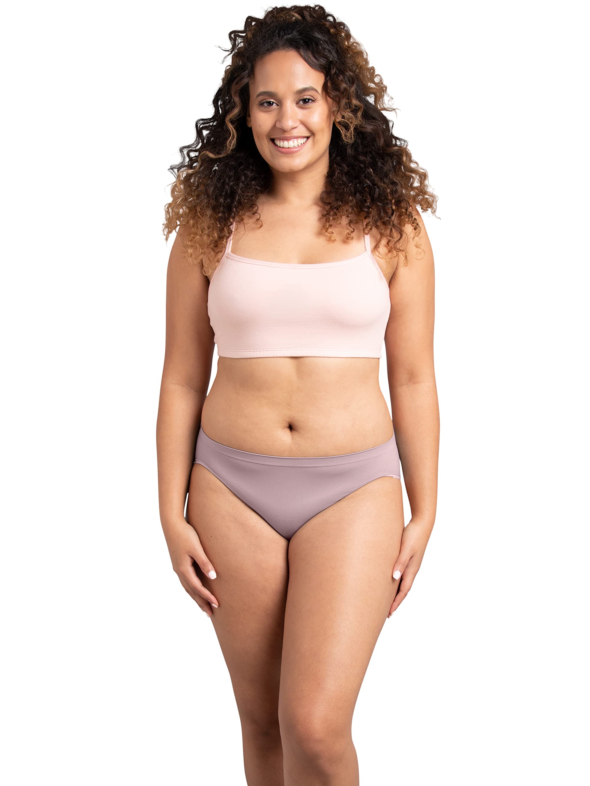 Fruit of the Loom Women's No Show Seamless Underwear, Amazing Stretch & No Panty Lines, Available in Plus Size, Nylon-Bikini-8 Pack-Assorted Neutrals, 7