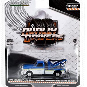 Greenlight 46100-B Dually Drivers Series 10 - 1972 Chevy C-30 Dually Wrecker - Tire Testing Division 1:64 Scale Diecast