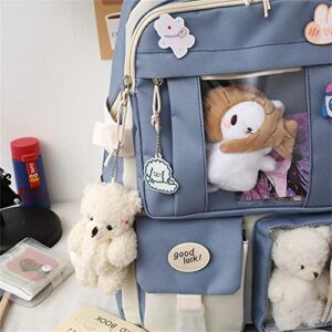 MQUN Kawaii Backpack 5 Pcs School Backpack Cute Aesthetic BackpackSet Aesthetic School Bags Cute Bookbag with Badge& Plush Pendan,Shoulder Bag,Pencil Box,Tote Bag,Small Bag