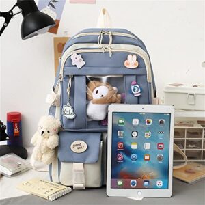 MQUN Kawaii Backpack 5 Pcs School Backpack Cute Aesthetic BackpackSet Aesthetic School Bags Cute Bookbag with Badge& Plush Pendan,Shoulder Bag,Pencil Box,Tote Bag,Small Bag