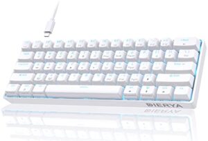 dierya 60% mechanical keyboard, dk61se wired gaming keyboard with red switches, led backlit ultra-compact 61 keys mini office keyboard for windows laptop pc gamer typist（white）